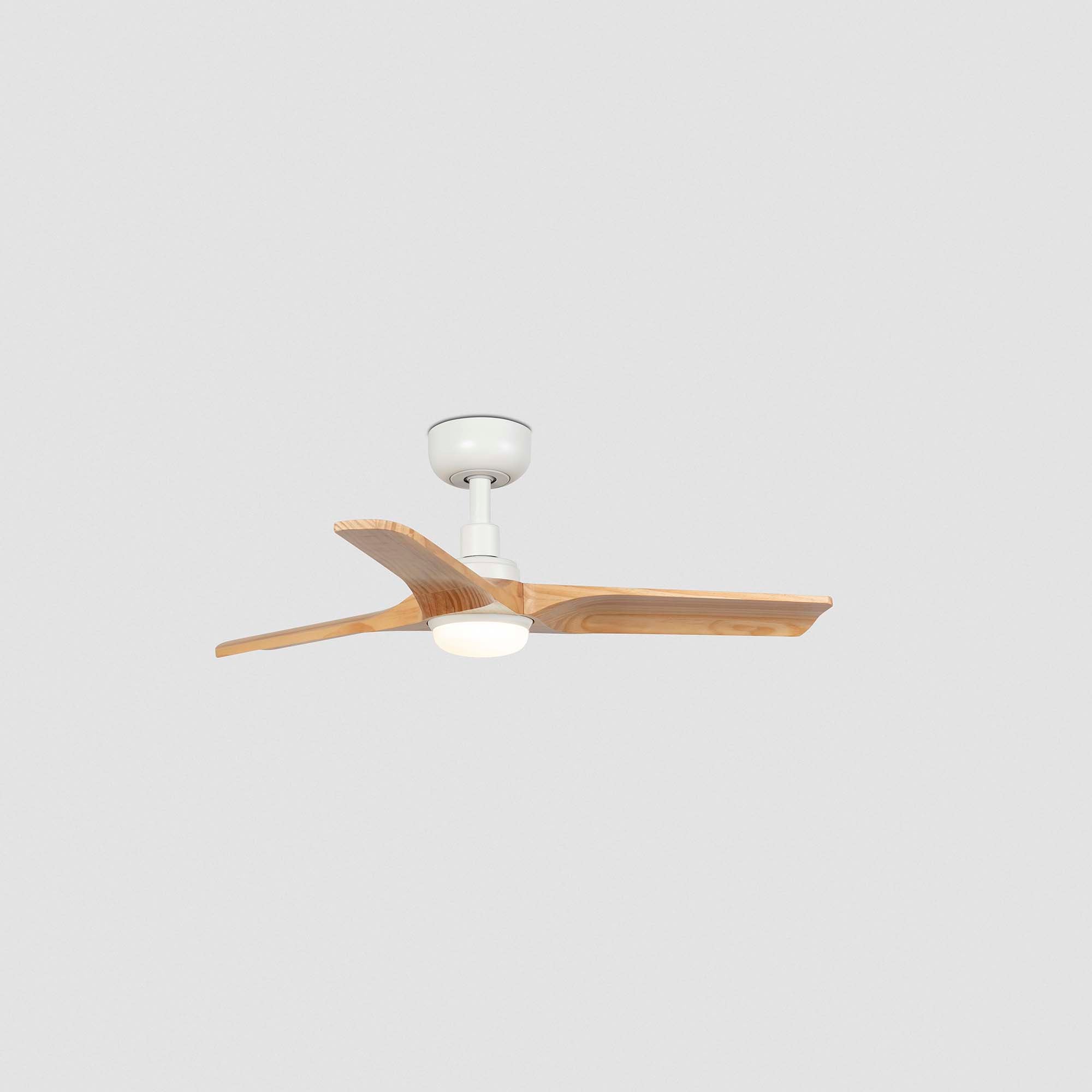 Heywood 90cm Ceiling Fan with LED Light / White with Pine / Timber Bla