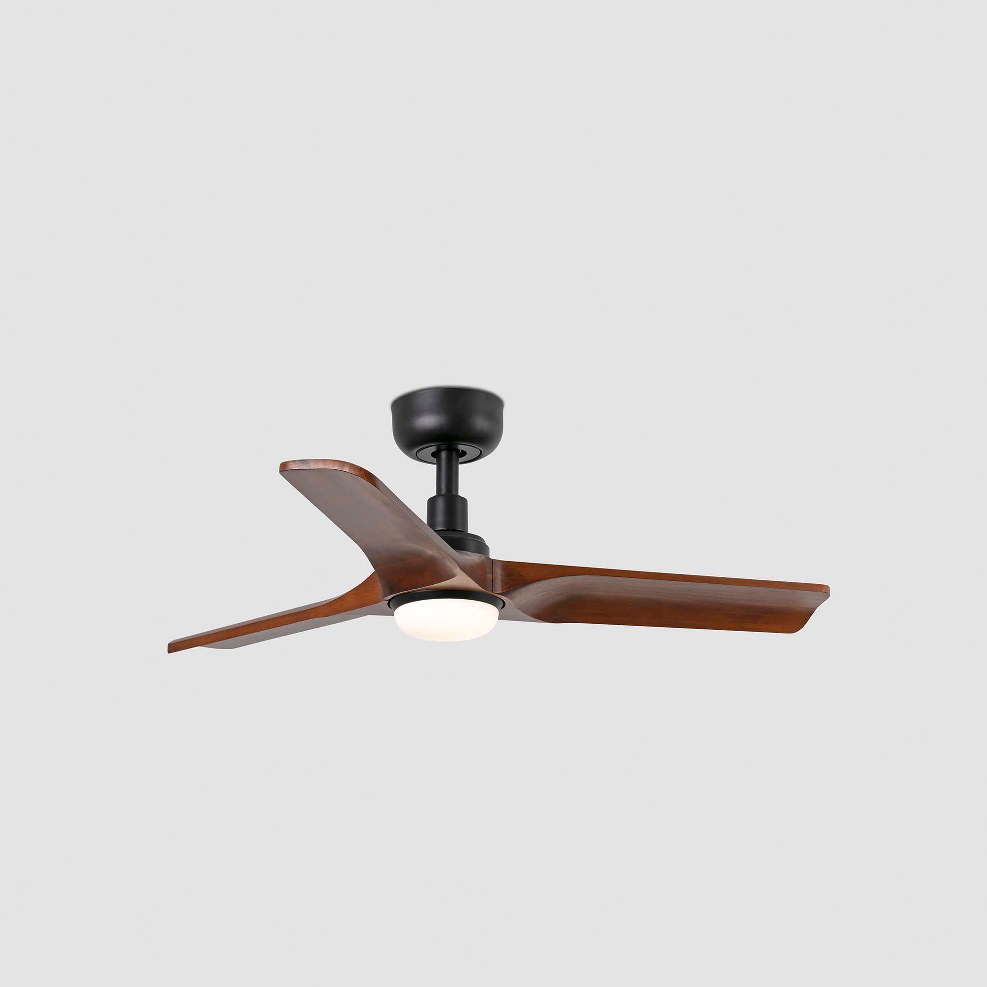 Heywood 90cm Ceiling Fan with LED Light / Black with Walnut / Timber B